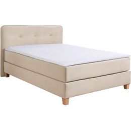 Boxspringbett Home Affaire, B:133cm L:207cm, beige, Struktur fein (100% Polyester);Samtstoff (100% Polyester), Komplettbetten, "Fargo", inkl. Topper,