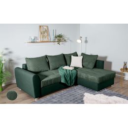 Ecksofa Collection AB, B:220cm H:42cm T:161cm, grün, 100%Polyester, Wohnzimmer, Sofas, "Jana L-Form", inkl. Bettfunktion,Bettkasten und
