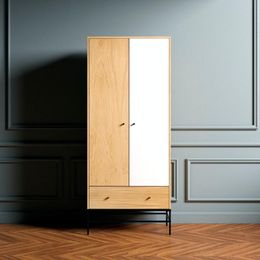 Kleiderschrank Andas, B:80cm H:190cm T:55cm, weiß, Spanplatte, Schlafzimmer, Schränke, "Flora", im schlichten skandinavischen Design, FSC-zertifiziert