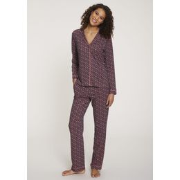 Vivance Dreams Damen Pyjama, Gr. 32, blau, Single Jersey, Obermaterial: 50% Baumwolle, 50% Viskose, Fischgratmuster, Basic, Homewear-Sets, mit