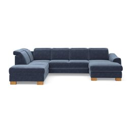 Wohnlandschaft Home Affaire, B:338cm H:86cm T:219cm, blau, Flachgewebe (100% Polyester), Sofas, "Dundee U-Form", wahlweise mit Kopfteilverstellung