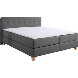 Boxspringbett Home Affaire, B:173cm L:207cm, grau, Struktur fein (100% Polyester);Samtstoff (100% Polyester), Komplettbetten, "Fargo", inkl. Topper,