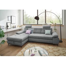 Ecksofa, B:274cm H:88cm T:177cm, grau, ED EXCITING DESIGN, 100% Polyester, Wohnzimmer, Sofas, "Altona L-Form", mit Bettfunktion, Bettkasten,