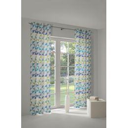 Vorhang WIRTH, B:132cm H:375cm, blau, Jacquard, Baumwolle, Polyester, Wohnzimmer, Gardinen, "Berlare", nach Ma&szlig;
