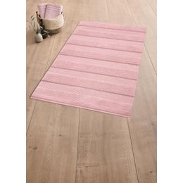 Badematte Kleine Wolke, H:5mm, rosa, Baumwolle, Badematten, "Tikka", Badteppich, Uni-Farben, gestreift, Hoch-Tief Effekt