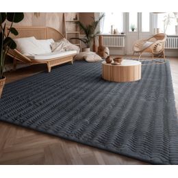 Hochflor-Teppich Paco Home, B:200cm H:27mm L:280cm, grau, Polyester, Teppiche, "Arnheim 743", Uni Farben, Wellen Muster, besonders weich, Hoch-Tief