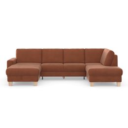 Wohnlandschaft Home Affaire, B:314cm H:91cm T:170cm, rosa, 95% Polyester, 5% Polyamid, Sofas, "Summer U-Form", mit oder ohne Bettfunktion und