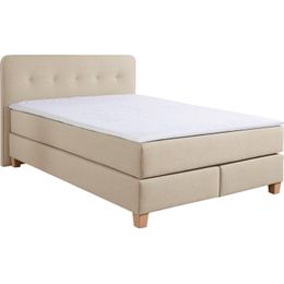 Boxspringbett Home Affaire, B:153cm L:227cm, beige, Struktur fein (100% Polyester);Samtstoff (100% Polyester), Komplettbetten, "Fargo", in &Uuml;berl&auml;nge