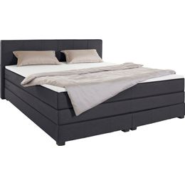 Boxspringbett OTTO products, B:210cm L:213cm, schwarz, Struktur fein aus 100%-recyceltem Polyester, Komplettbetten, "Peetu",