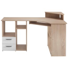 Schreibtisch, B:137cm H:87cm T:73cm, braun, VOGL M&Ouml;BELFABRIK, B&uuml;ro, Tische, "Sam", Eckschreibtisch, Tastaturauszug, Monitoraufsatz & opt. Towerfach