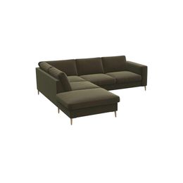 Ecksofa FLEXLUX, B:241cm H:85cm T:225cm, gr&uuml;n, 100% Polyester, Wohnzimmer, Sofas, "Fiore, L-Form", breite Armlehnen, F&uuml;&szlig;e Alu/Eiche, B/T 241/225 cm,