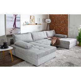 Wohnlandschaft Collection AB, B:307cm H:41cm T:161cm, grau, 100%Polyester, Sofas, "Josy U-Form, B: 307 cm", mit Bettfunktion & Bettkasten, Federkern
