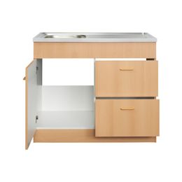 Sp&uuml;lenschrank KOCHSTATION, B:100cm H:85cm T:50cm, braun, Holzwerkstoff, K&uuml;che, Schr&auml;nke, "KS-Elster", Breite 100 cm