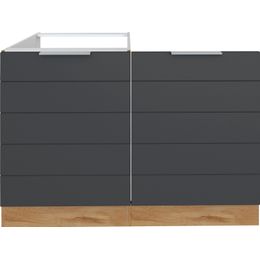 Sp&uuml;lenschrank KOCHSTATION, B:120cm H:82cm T:60cm, grau, MDF, K&uuml;che, Schr&auml;nke, "KS-Luhe", 120 cm breit, hochwertige MDF-Fronten mit waagerechter Lisene