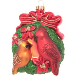 Christbaumschmuck "Kardinalvogelpärchen", B:12cm H:8cm T:15cm, rot, KREBS GLAS LAUSCHA, Weihnachtsbaumschmuck, Christbaumschmuck aus Glas,