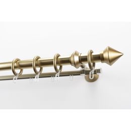 Gardinenstange Garesa, L:390cm &Oslash;:28mm, gold, Kunststoff, Stahl, Gardinenstangen, "Palmi", Vorhanggarnitur, Kunststoff, verl&auml;ngerbar, mit Ringe/2 Lauf