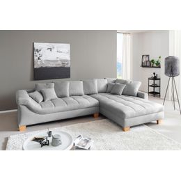Ecksofa MR. COUCH, B:339cm H:93cm T:222cm, grau, 90% Polyester / 10% Nylon, Wohnzimmer, Sofas, "Bologna, L-Form, mit Holzfüßen", wahlweise mit