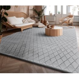 Hochflor-Teppich Paco Home, B:160cm H:26mm L:220cm, grau, Polyester, Teppiche, "Arnheim 742", Uni Farben, Rauten Muster, besonders weich, Hoch-Tief