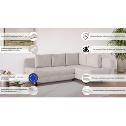 Ecksofa Home Affaire, B:234cm H:85cm T:179cm, beige, 100% Polyester, Wohnzimmer, Sofas, "LENNARA Schlafsofa mit Bettkasten, Maße B/T/H: 234/179/85