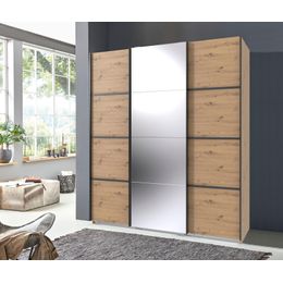 Schwebet&uuml;renschrank wimex, B:180cm H:208cm T:65cm, braun, Holzwerkstoff, Spanplatte, Schr&auml;nke, "Jork Kleiderschrank mit Spiegel, schwarze