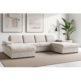 Sit & More Wohnlandschaft SIT & MORE, B:309cm H:82cm T:171cm, beige, 100% Polyester, Sofas, "Moreno U-Form, B: 309 cm", mit Armteilverstellung, optional