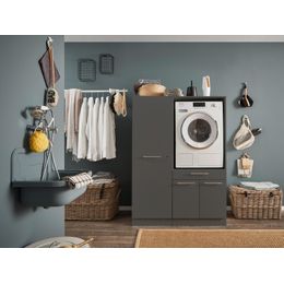 Mehrzweckschrank-Set LAUNDREEZY, B:117,5cm H:162cm T:67,5cm, grau, Holzwerkstoff, Kastenm&ouml;bel-Sets, "LAUNDREEZY LDSK6", Breite 117,5 cm, Softclose,