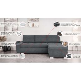 Ecksofa Home Affaire, B:237cm H:89cm T:166cm, grau, 100% Polyester, Wohnzimmer, Sofas, "HAVERHILL Schlafsofa mit Bettkasten, Maße B/H/T: 237/89/166