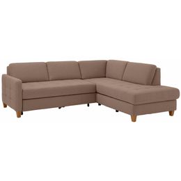 Ecksofa Home Affaire, B:233cm H:80cm T:196cm, beige, Luxus-Microfaser in Lederoptik (100% Polyester);Struktur fein (100% Polyester);Luxus-Microfaser