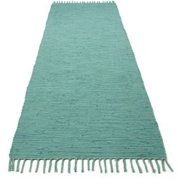 Teppich CarpetFine, B:80cm H:5mm L:300cm, blau, Baumwolle, Wohnzimmer, Teppiche, "Kelim Chindi uni, auch als L&auml;ufer", Wendeteppich, reine Baumwolle,