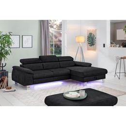 Ecksofa COTTA, B:244cm H:72cm T:166cm, schwarz, Microfaser PRIMABELLE (100% Polyester);Kunstleder SOFTLUX(100%Polyurethan);Feinstruktur (100%
