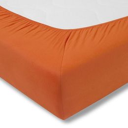 Spannbettlaken Estella, B:100cm, orange, Jersey-Elasthan, Obermaterial: 97% Baumwolle, 3% Elasthan, Bettlaken, "Jersey-Stretch-Spannbetttuch", Der