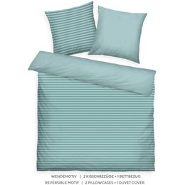 Bettw&auml;sche Tom Tailor HOMEfresh sage, smokey sage, Renforc&eacute;, Obermaterial: 100% Baumwolle, Jugendzimmer, Bettw&auml;sche, "MEDIUM STRIPES in Gr.