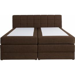 Boxspringbett Hapo, braun, Das Bett ist mit pflegeleichtem Feinstrukturstoff in Leinenoptik (100% Polyester) bezogen.;Die Oberseite der Unterfederung