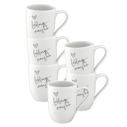 Villeroy & Boch VILLEROY & BOCH Becher "Becher mit Henkel 'Lieblingsmensch' Statement 290 ml 6er Set weiß", weiß, Trinkgefäße