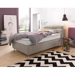 Boxspringbett, beige, Westfalia Schlafkomfort, Bezug Unterbox und Kopfteil: Strukturstoff (77% Polyester und 23% Viskose);Bezug Obermatratze 100%