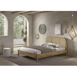Bettgestell Home Affaire, B:168,5cm H:90cm L:208,5cm, braun, Betten, "Olive, Bettpfosten Eiche massiv und furnierten Bettseiten", ohne Lattenrost,