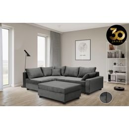 Ecksofa Collection AB, B:224cm H:42cm T:161cm, grau, 100%Polyester, Wohnzimmer, Sofas, "Parma L-Form", mit Schlaffunktion und Bettkasten, inklusive