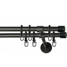 Gardinenstange Garesa, L:190cm &Oslash;:16mm, schwarz, Metall, Gardinenstangen, "RUSTIKA", rustikale Vorhanggarnitur, verl&auml;ngerbar, m. Ringe, Endkappe