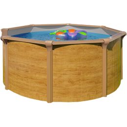 Rundpool KWAD, H:132cm &Oslash;:460cm, grau, Schwimmbecken, "Green line Evolution", 4,6x1,32 wood Folie in blau, sand oder grau erh&auml;ltlich