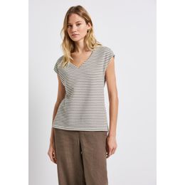 Street One Damen T-Shirt, beige, Gr. 38, gestreift, Stoff, 67% Polyester, 30% Viskose, 3% Elasthan, Shirts, aus softem Materialmix