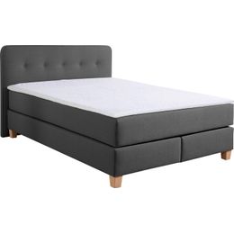 Boxspringbett Home Affaire, B:153cm L:207cm, grau, Struktur fein (100% Polyester);Samtstoff (100% Polyester), Komplettbetten, "Fargo", inkl. Topper,