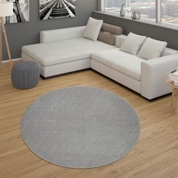 Teppich Paco Home, H:13mm &Oslash;:120cm, silber, Polypropylen, Wohnzimmer, Teppiche, "Porto 890", Kurzflor, Uni-Farben, ideal im Wohnzimmer & Schlafzimmer