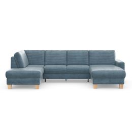 Wohnlandschaft Home Affaire, B:314cm H:91cm T:170cm, blau, 100% Polyester, Sofas, "Summer U-Form", mit oder ohne Bettfunktion und Bettkasten,