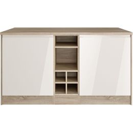 K&uuml;cheninsel KOCHSTATION, B:153cm H:85cm T:100cm, wei&szlig;, Komplettk&uuml;chen-Sets, "KS-Virginia", Breite 153 cm, MDF-Fronten, Flaschenregal