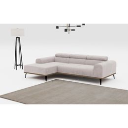 Ecksofa Places of Style, B:244cm T:157cm, grau, Wohnzimmer, Sofas, "Carlo L-Form", mit Kopfteilverstellung & Holz-Rahmenoptik, wahlweise Relaxfunktion