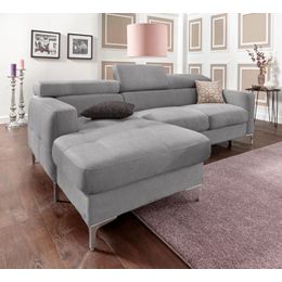 Ecksofa COTTA, B:226cm H:74cm T:169cm, grau, Struktur (100% Polyester );Chenille (90% Polyester; 10% Polyamid ), Wohnzimmer, Sofas, "Sammy L-Form",