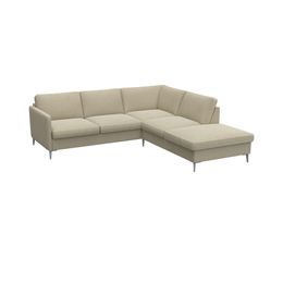 Ecksofa FLEXLUX, B:234cm H:85cm T:225cm, beige, 100% Polyester, Wohnzimmer, Sofas, "Fiore, L-Form", schmale Armlehnen, F&uuml;&szlig;e alufarben, B/T 234/225