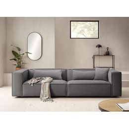 3-Sitzer, B:275cm H:66cm T:101cm, grau, LeGer Home by Lena Gercke, 100% Polyester, Sofas, "PIARA, Couch mit Kedernaht, Sofa in Cord, Leinenoptik o.