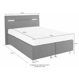 Boxspringbett, beige, Westfalia Schlafkomfort, Bezug Unterbox und Kopfteil: Strukturstoff (77% Polyester und 23% Viskose);Bezug Obermatratze 100%