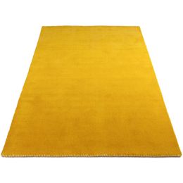 Wollteppich CarpetFine, B:120cm H:14mm L:170cm, gelb, Wolle, Wohnzimmer, Teppiche, "Gabbeh Lola Uni", mit nat&uuml;rlichem Pflanzenmaterial von Hand